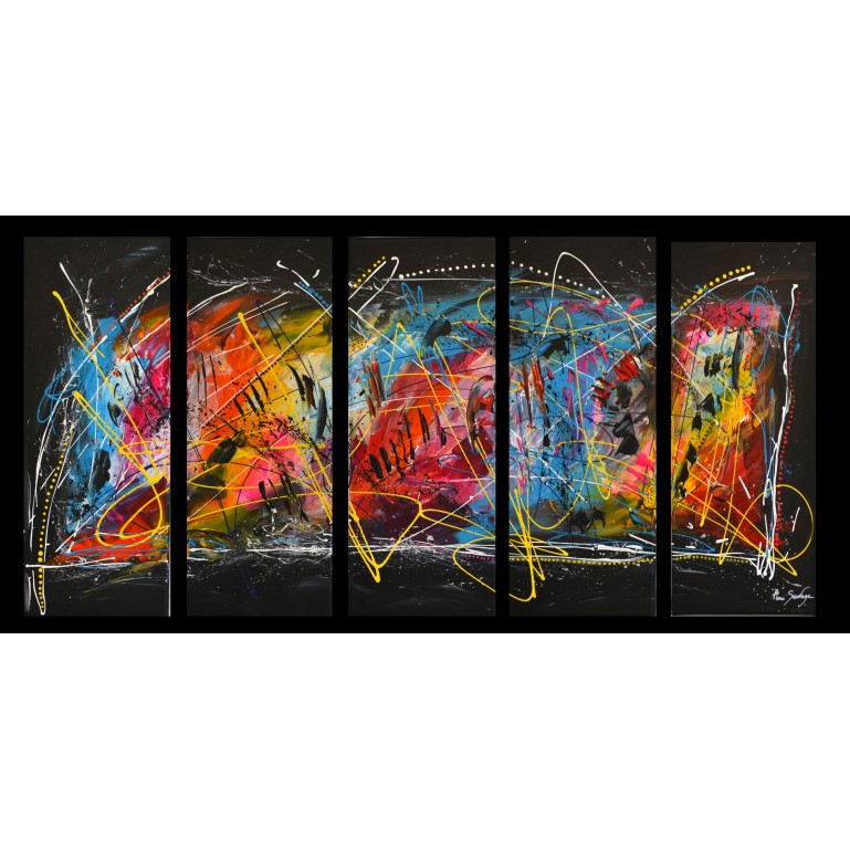 Tableau abstrait contemporain en 5 parties design et flashy